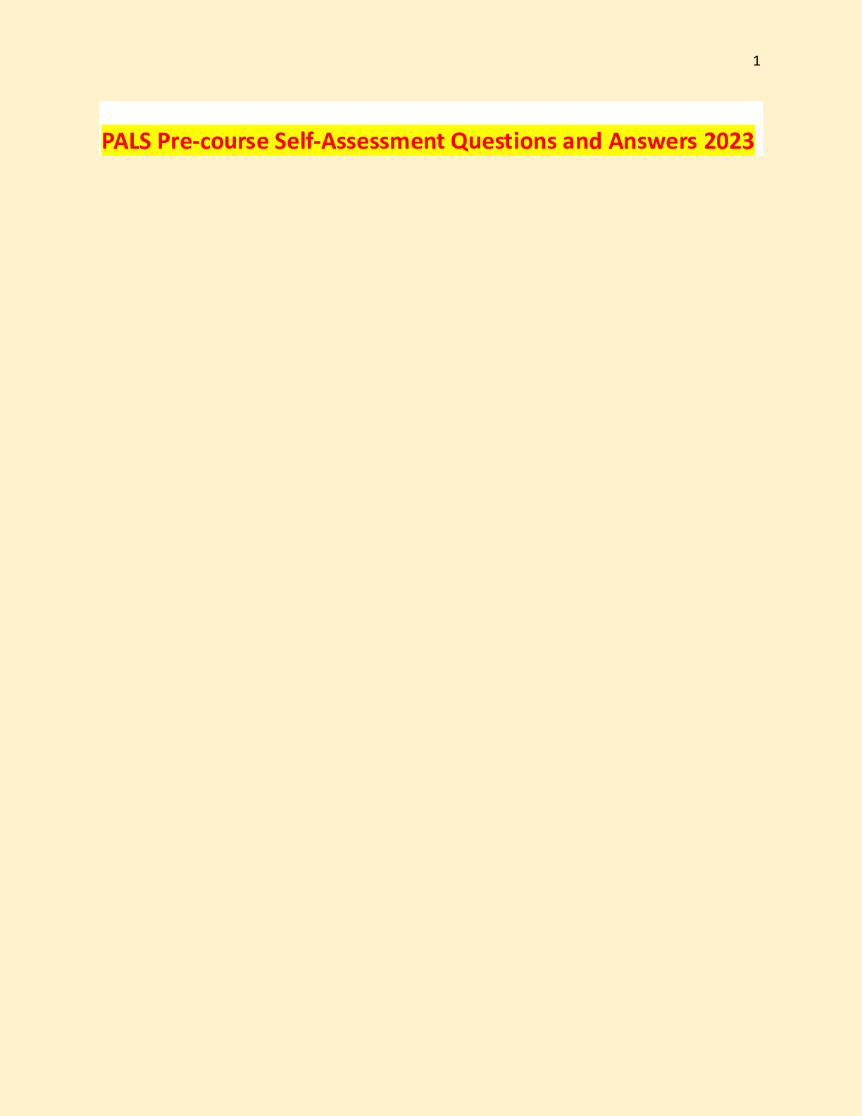 PALS Pre-course Self-Assessment Questions and Answers 2023 - Scholarfriends